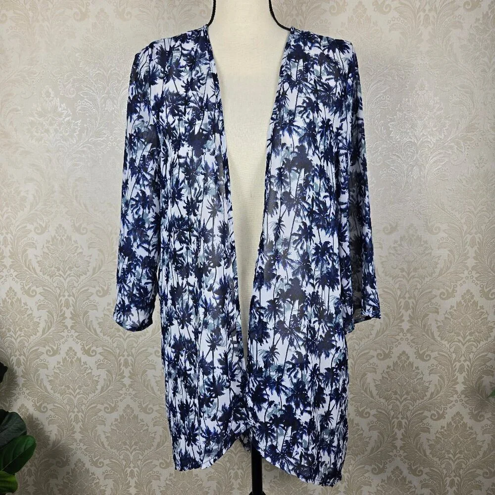 Reitmans | Kimonos & Yukatas | Reitmans Size L Blue White Palm Tree ...